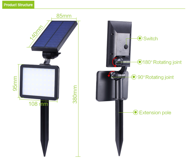 Waterproof photocell constant solar spot lights